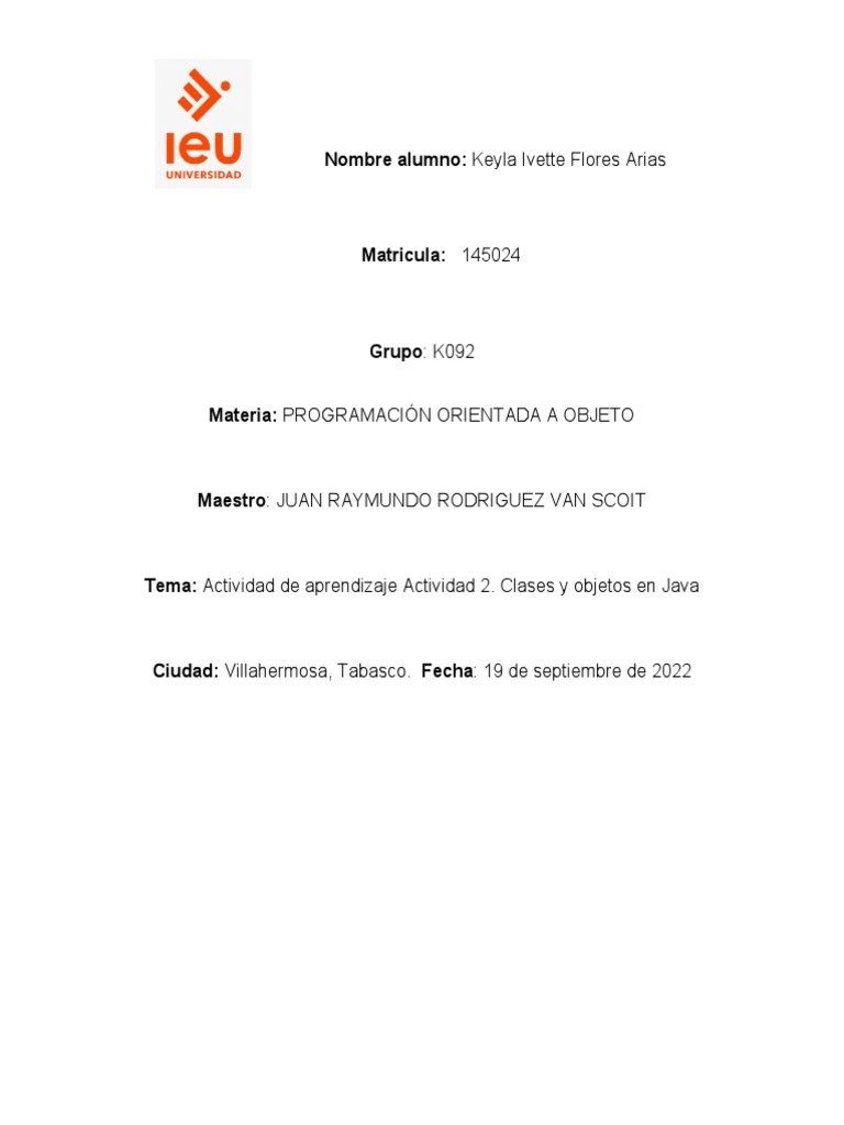 Actividad 2. Clases y Objetos en Java | PDF