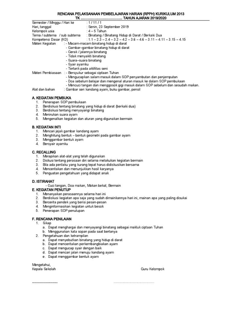 RPPH Tema Binatang untuk TK 4-5 Tahun | PDF | Kesehatan Holistik