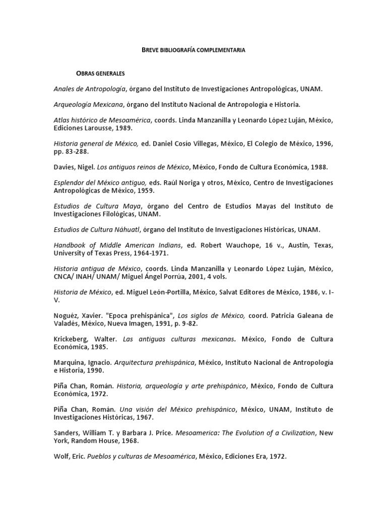 Reve Bibliografía Complementaria | PDF | México | Mesoamérica