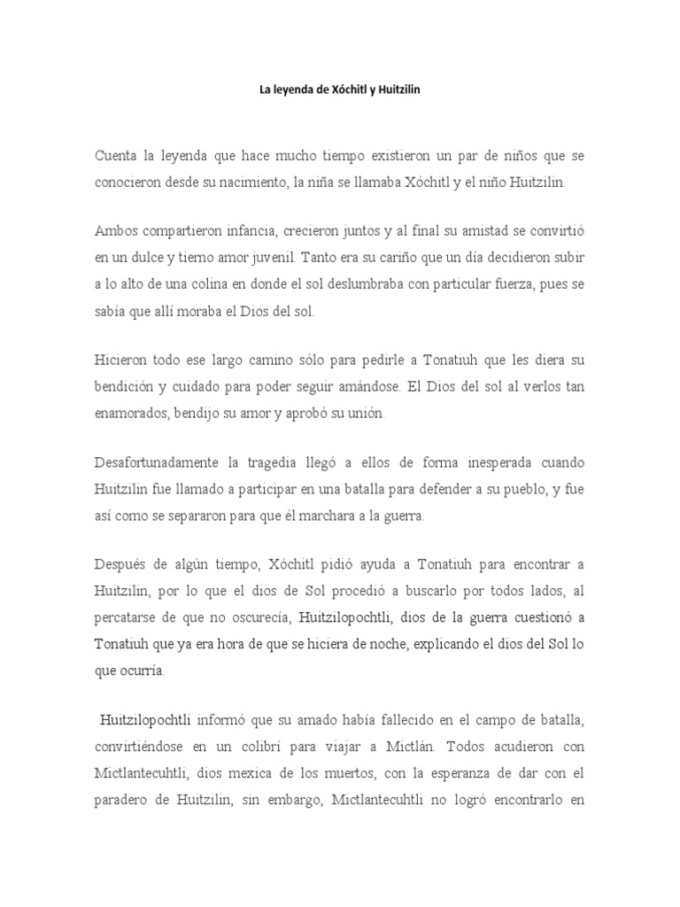 La Leyenda de Xóchitl y Huitzilin | PDF | Flores | Amor