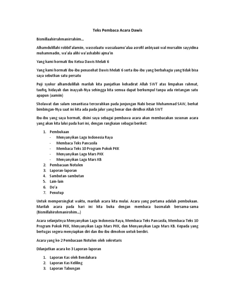 Teks Pembaca Acara Dawis | PDF
