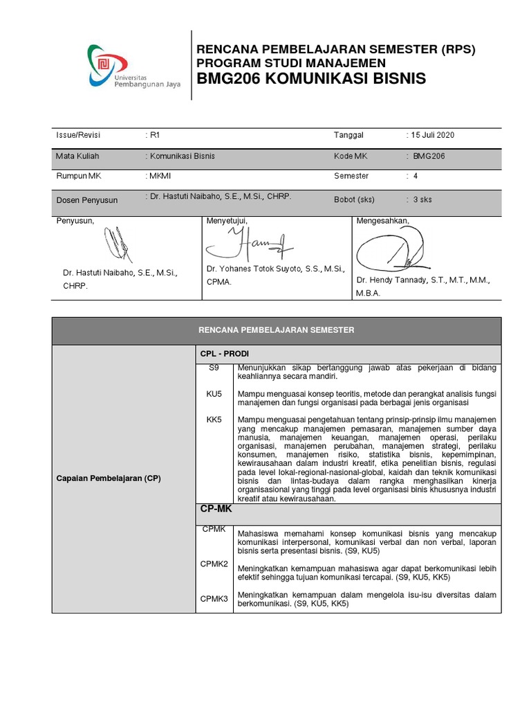 RPS BMG2 RPS Komunikasi Bisnis | PDF | Karier & Perkembangan