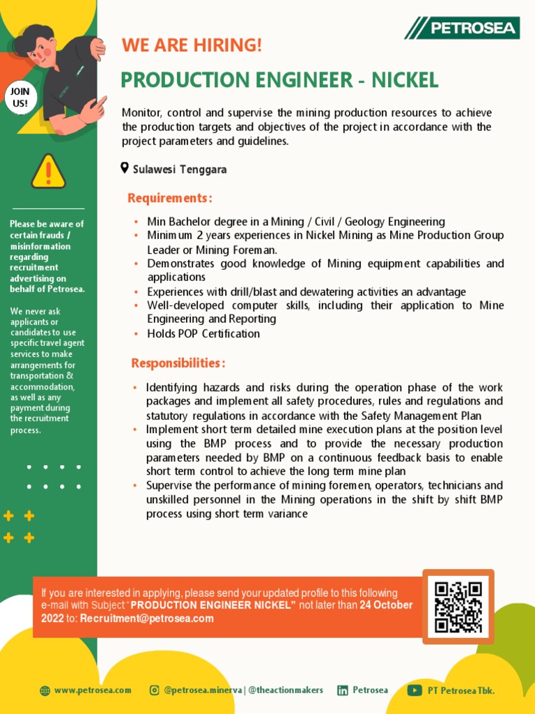 Production Engineer - Nickel | PDF | Mining | Recruitment