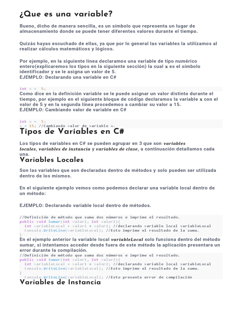 Tarea Programacion Variables y Operadores | PDF | C Sharp (lenguaje de programación) | Tipo de datos