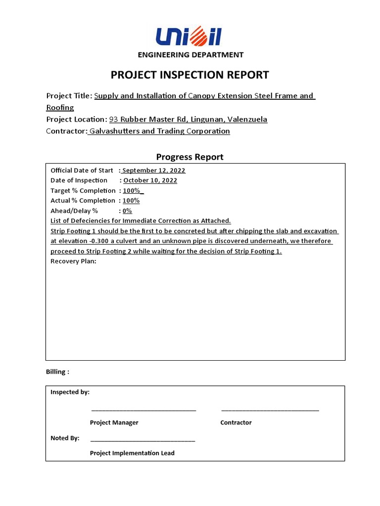 Project Inspection Report Form (UNIOIL) | PDF