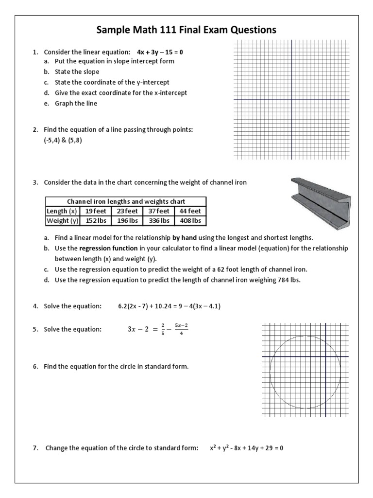 Math 111 Exam | PDF | Equations | Regression Analysis