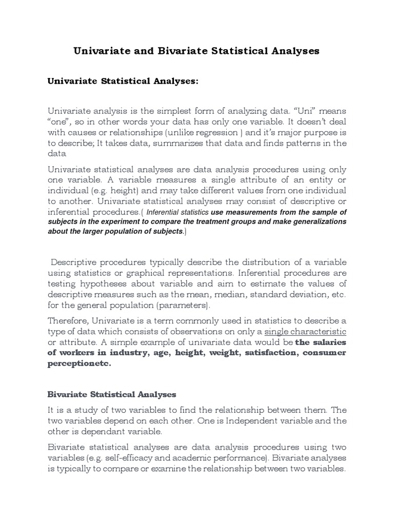 Univariate vs Bivariate Analysis Guide | PDF | Statistics | Dependent ...