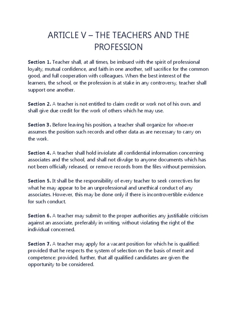 Code of Ethics Article V-VIII | PDF | Teachers | Government