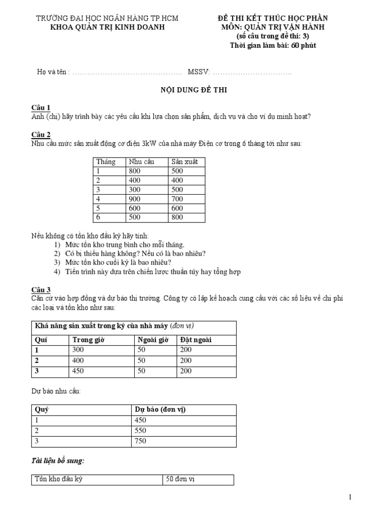 De Thi - Quan Tri Van Hanh - Ma 1 | PDF