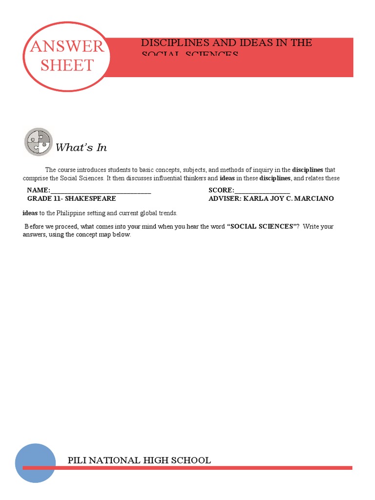 Q1 M1 Diss Answer Sheet With Performance Task | PDF | Science | Social ...