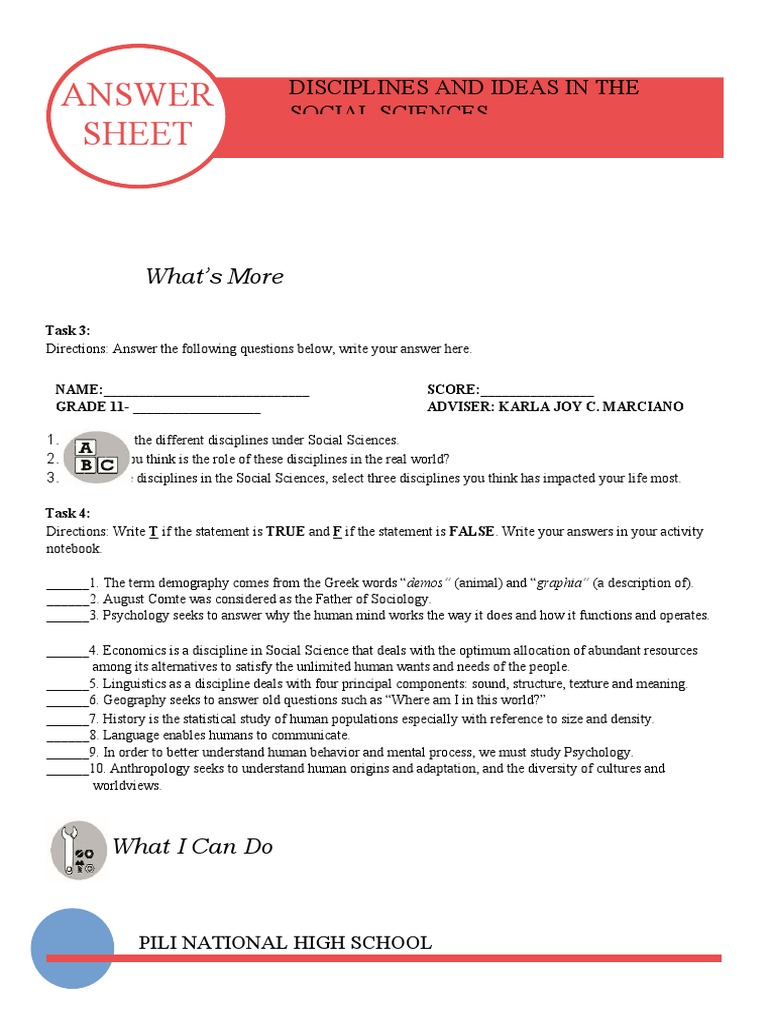 Q1 M2 Diss Answer Sheet With Performance Task | PDF | Social Sciences ...