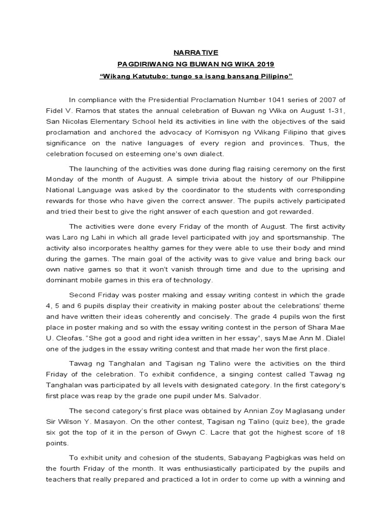 NARRATIVE Buwan NG Wika | PDF | Linguistics | Philippines