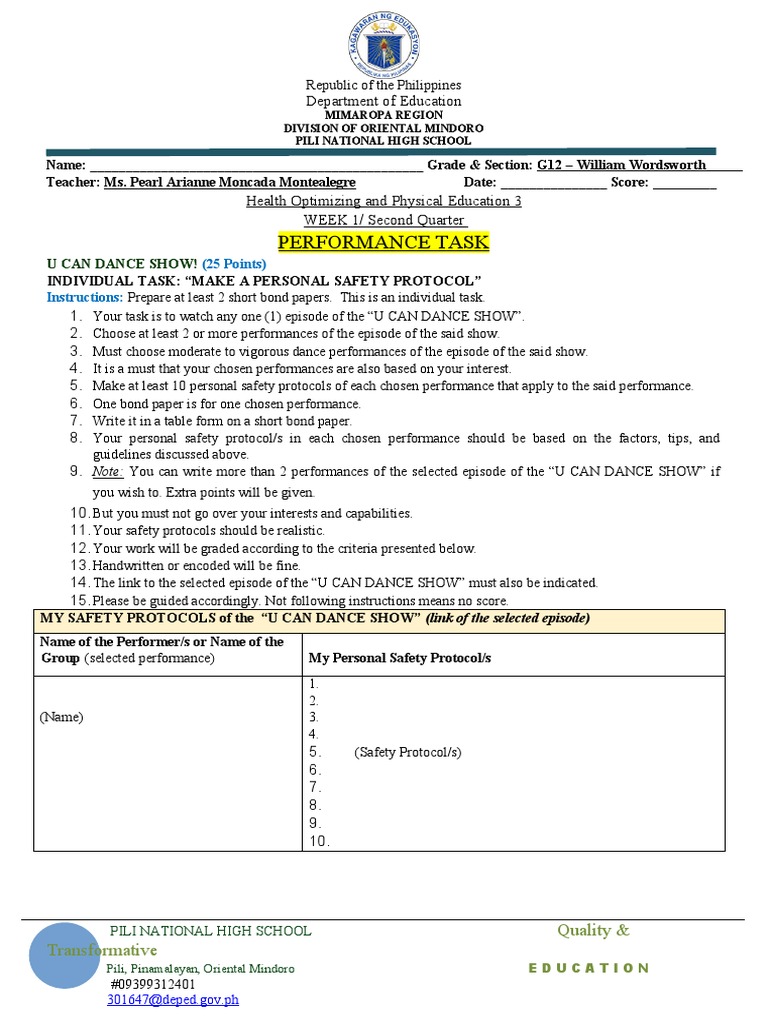 Performance Task Second Quarter | PDF | Experience | Learning