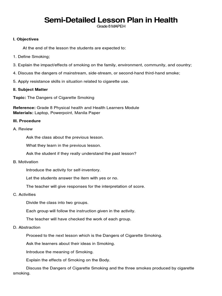 Dangers of Smoking and Drinking | PDF | Lesson Plan | Teachers