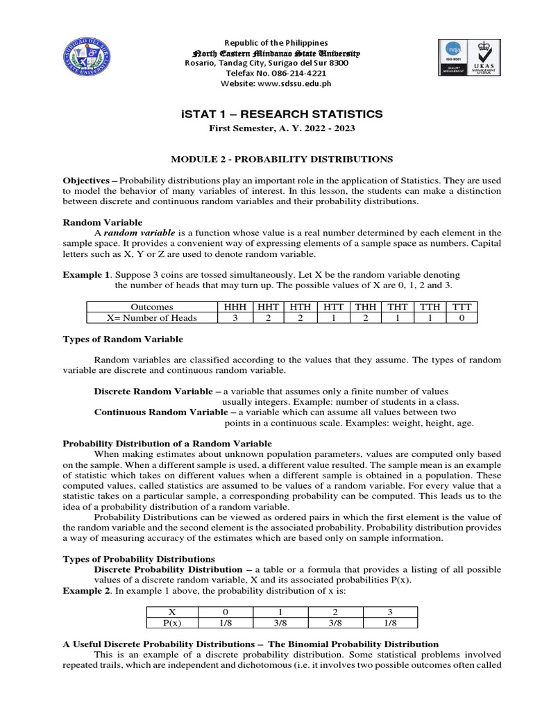 Module 2 in IStat 1 Probability Distribution | PDF | Probability ...
