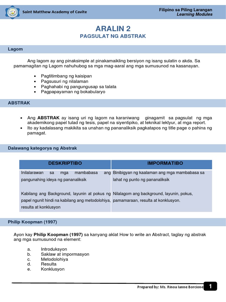 Aralin 2 - Pagsulat NG Abstrak | PDF