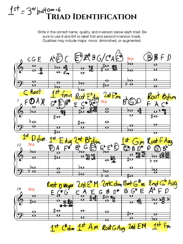 Grand Staff Triad Worksheet | PDF | Chord (Music) | Notation
