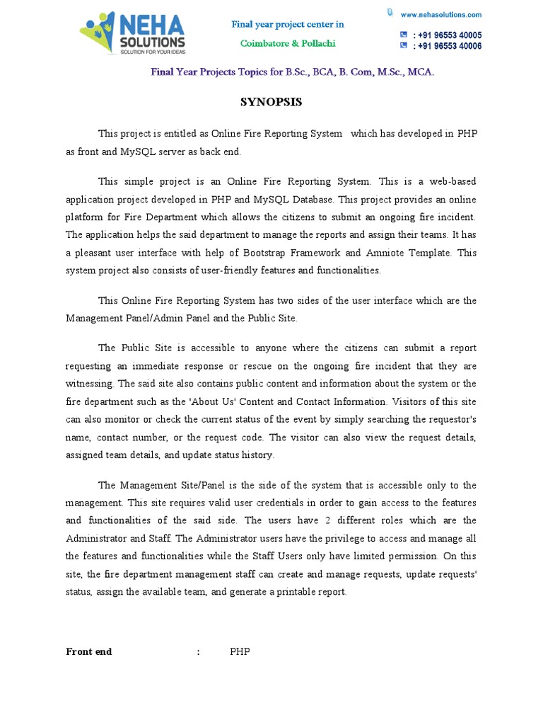 Online Fire Reporting System IN PHP NEHA SOLUTIONS 9655340006/ ...