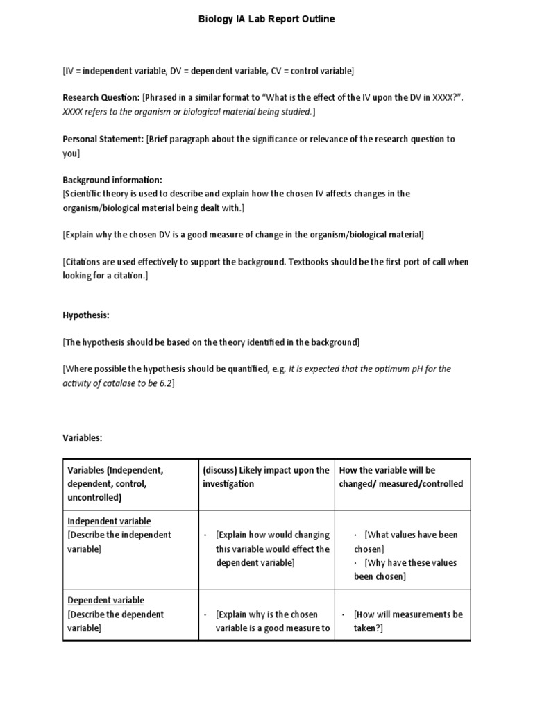2021 Biology IA Lab Report OUTLINE 2 | Download Free PDF | Standard ...