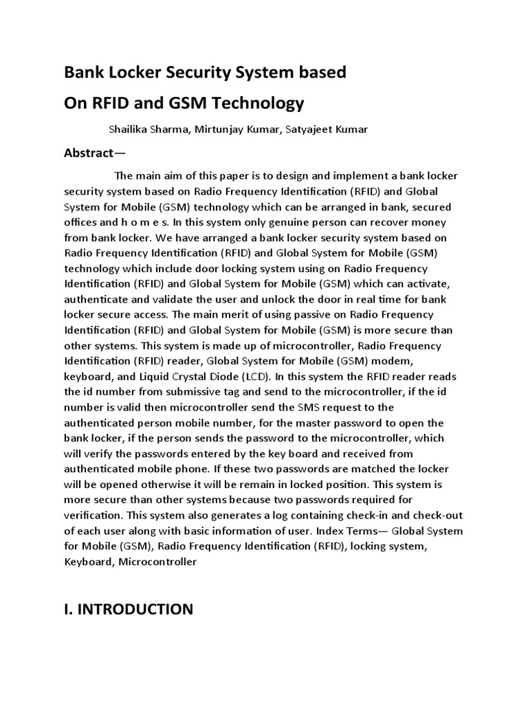 Bank Locker Security System Based Base Download Free Pdf Radio Frequency Identification