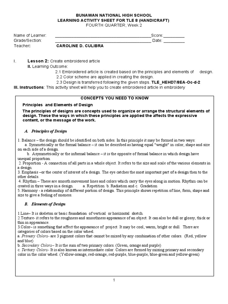 TLE - 8 Q 4 Week 2 | PDF | Color | Visual Perception