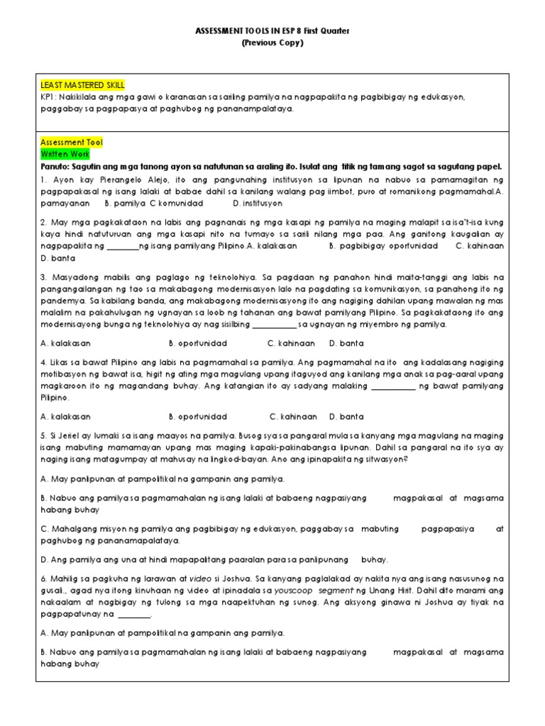 ESP 8 - Assesment Material | PDF