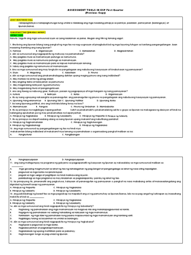 ESP 9 - Assessment Material | PDF