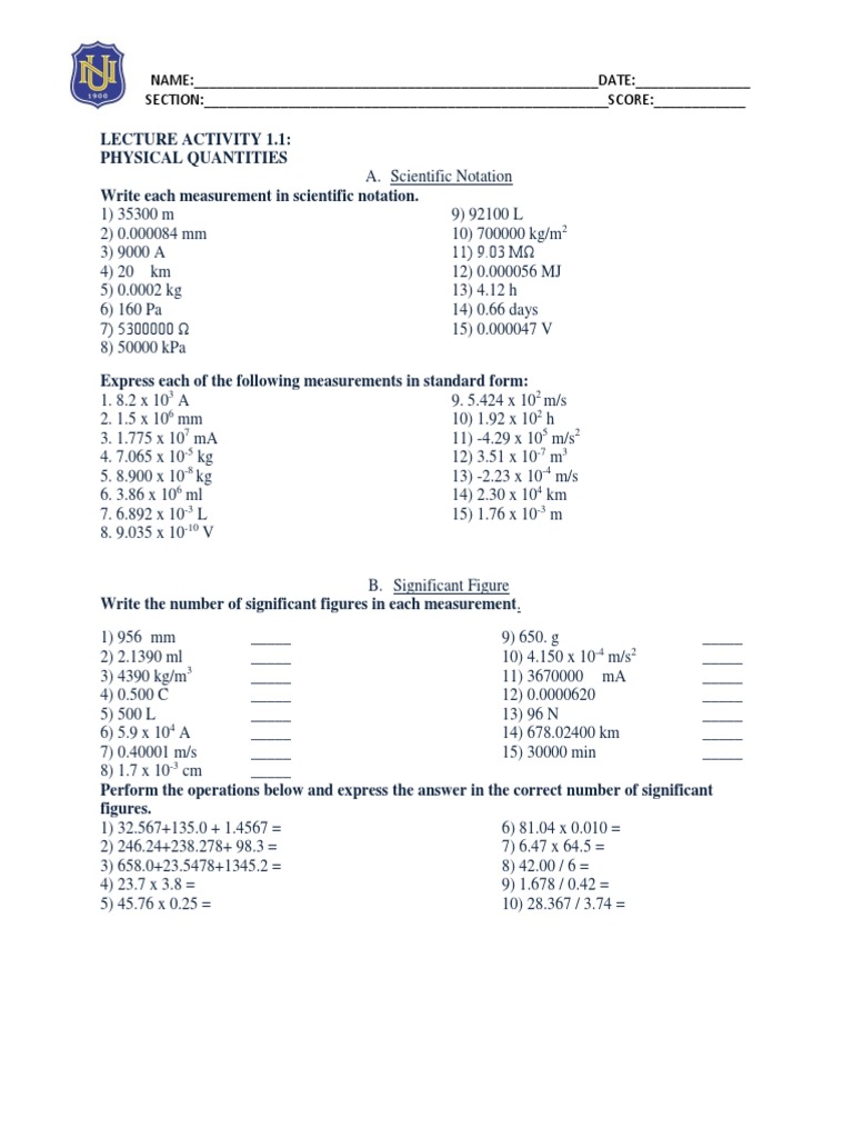 Scientific Notation, Significant Figures, Unit Conversions | PDF ...