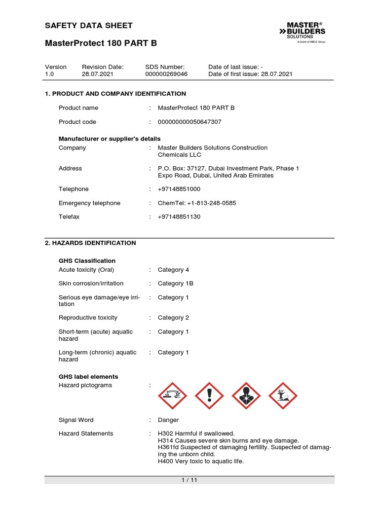 Master Protect 180 Part B | Download Free PDF | Toxicity | Dangerous Goods