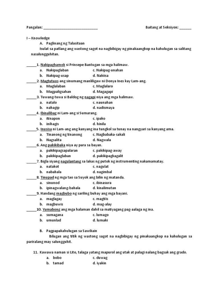 Filipino Test Paper Final | PDF