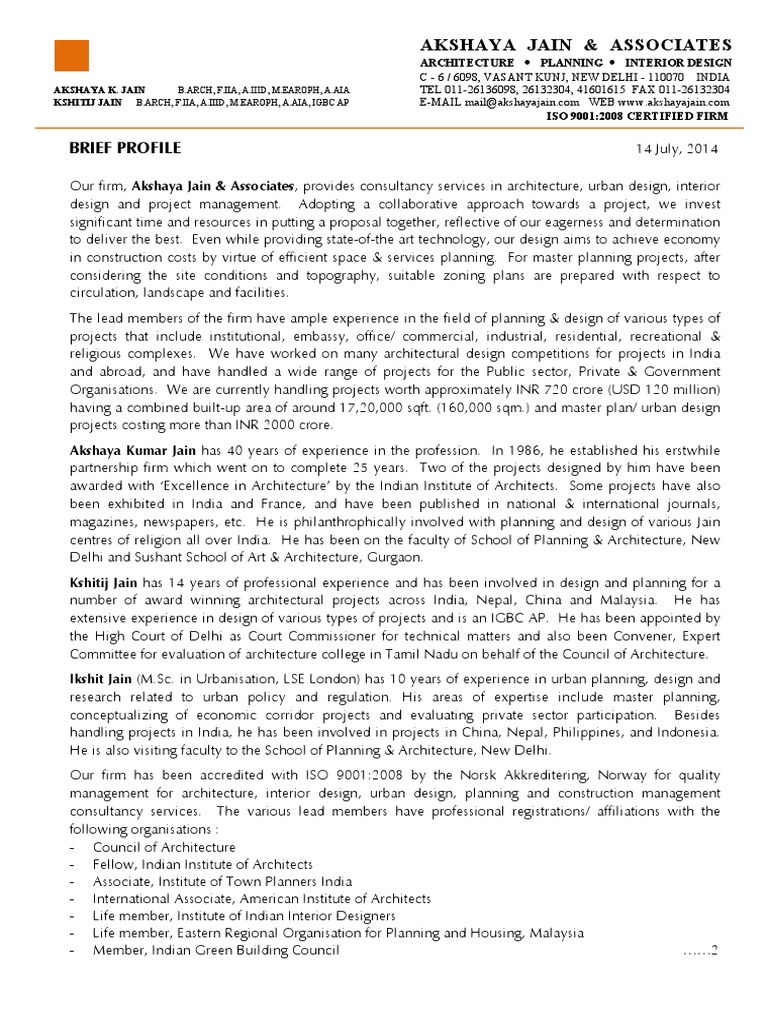 AJA Architecture Brief Profile 07-2014 | PDF | Delhi | New Delhi