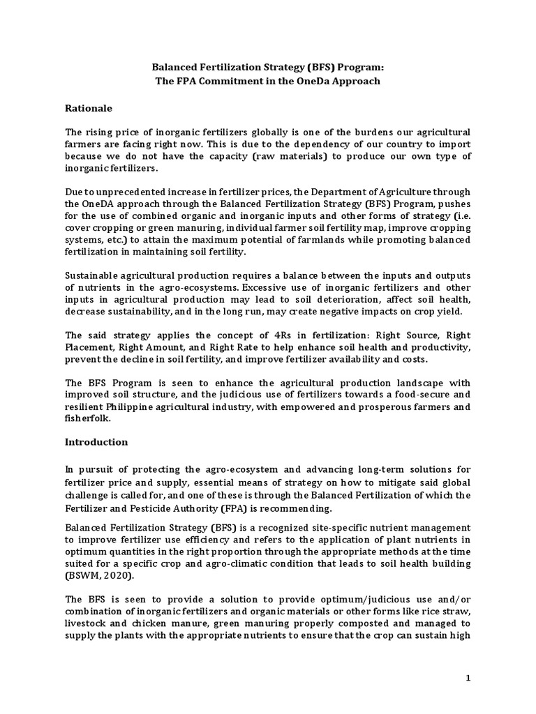 Balanced Fertilization Strategy (BFS) Program: Optimizing Nutrient ...