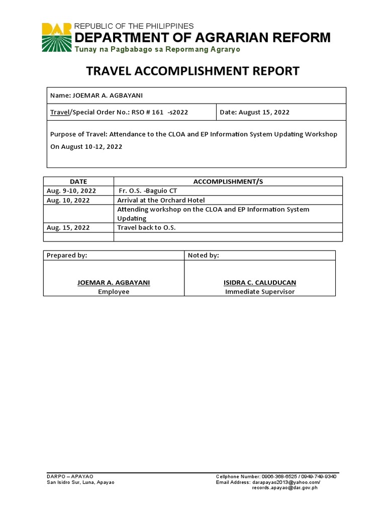 Travel Accomplishment Report | PDF