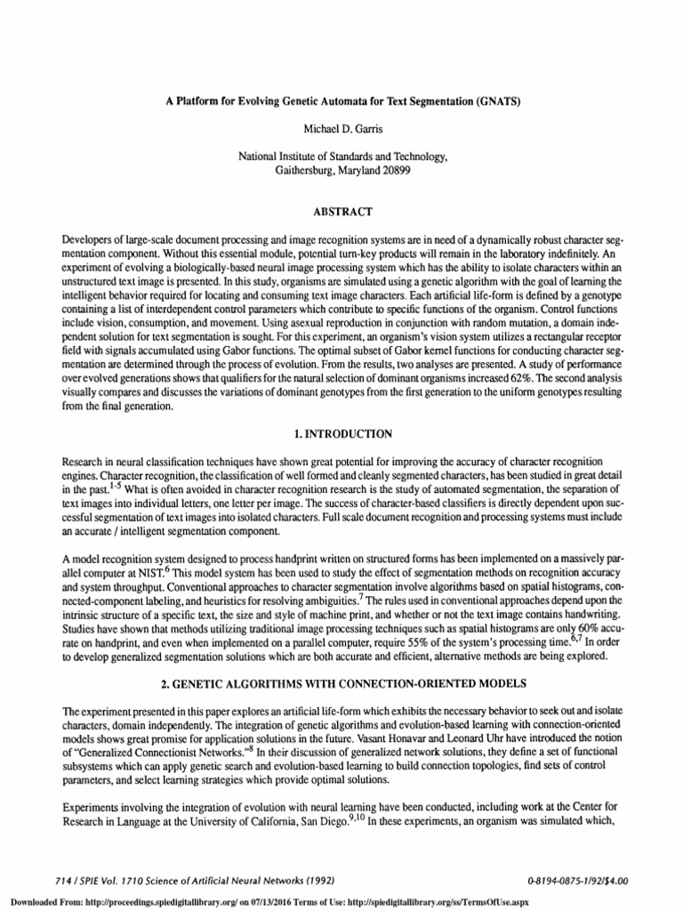 Garris 1992 | PDF | Image Segmentation | Evolution