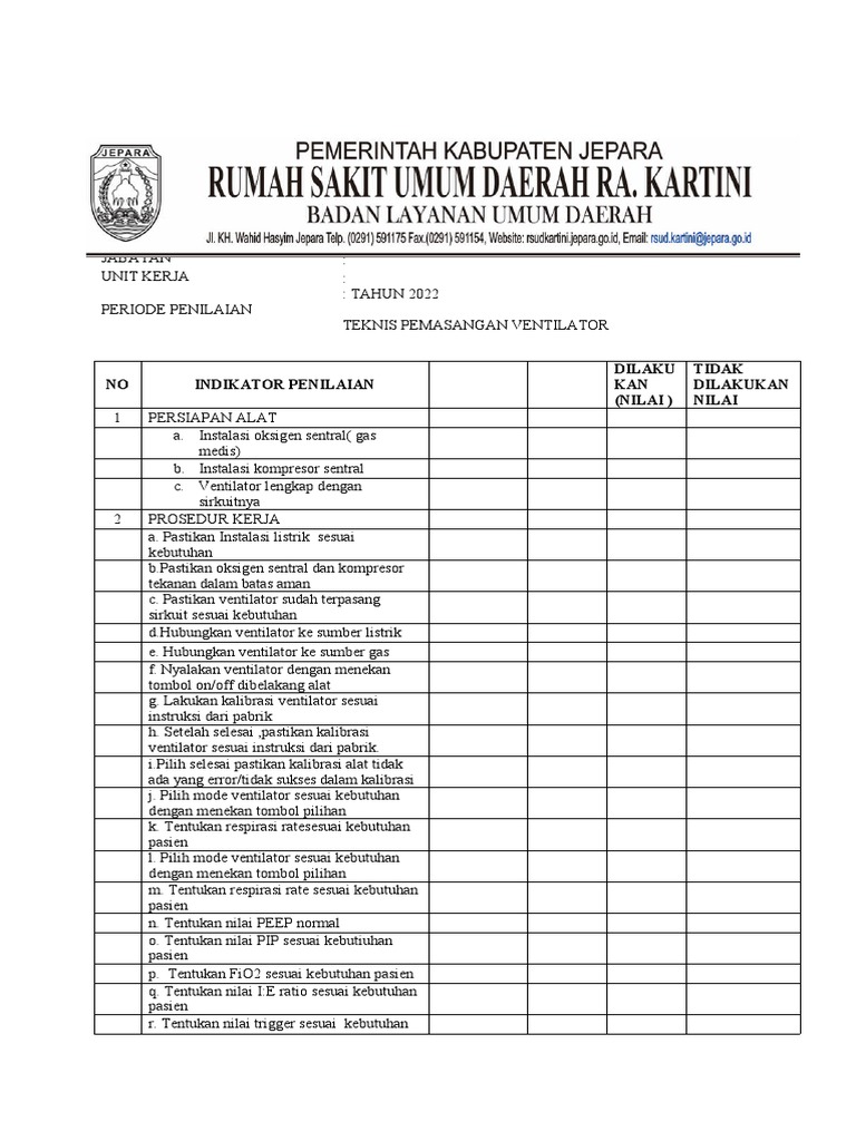 Formulir Pemasangan Ventilator | PDF