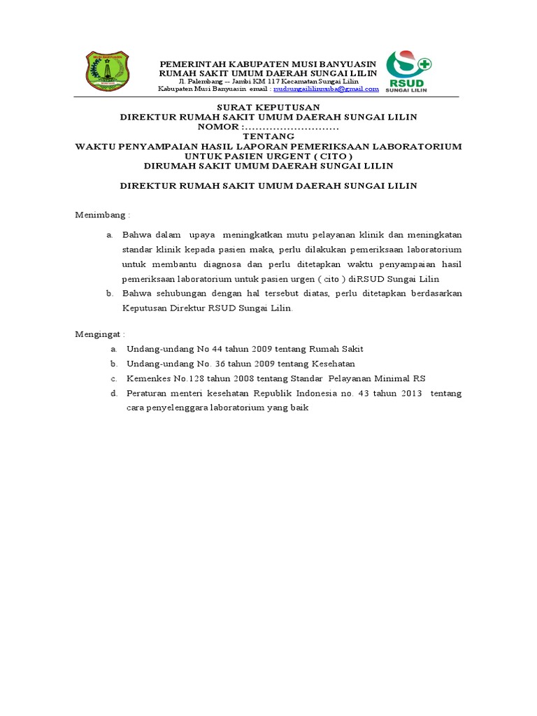 SK Penyampaian Hasil Lab Cyto | PDF