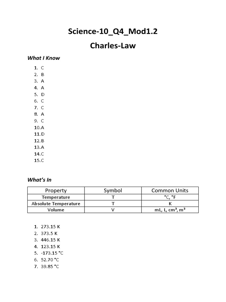 Science-10 - Q4 - Mod1.2 Charles LAW | PDF | Gases | Breads