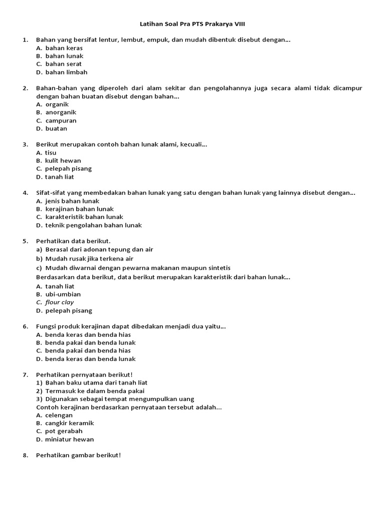 Latihan Soal Pra PTS Prakarya VIII | PDF