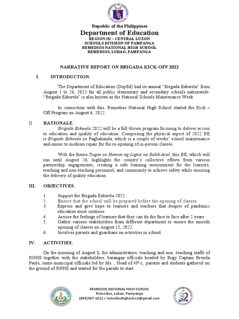 Narrative-Report-on-Brigada Kick-Off 22 | PDF