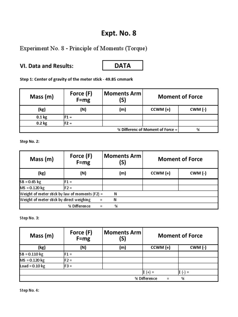 Expt. No. 8 Data | PDF