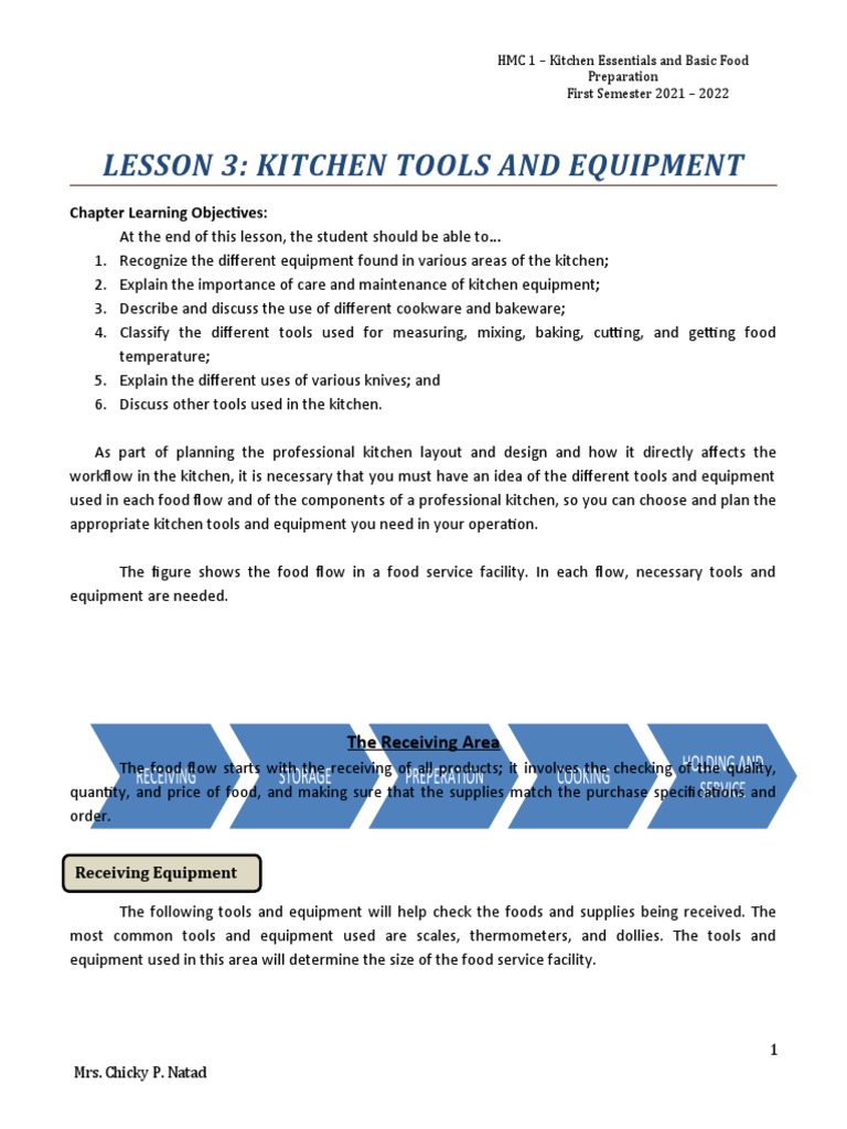 Lesson 3 - Kitchen Tools and Equipment | PDF | Grilling | Refrigerator
