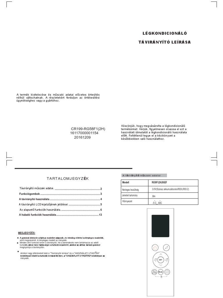 Midea Mission II-R32 Taviranyito Hasznalati Utmutato | PDF
