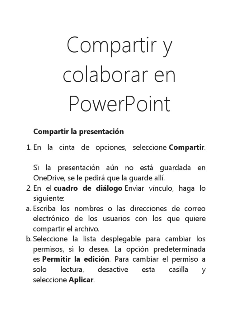 Compartir, Colaborar y Dar Una Presentacion en PowerPoint | PDF ...