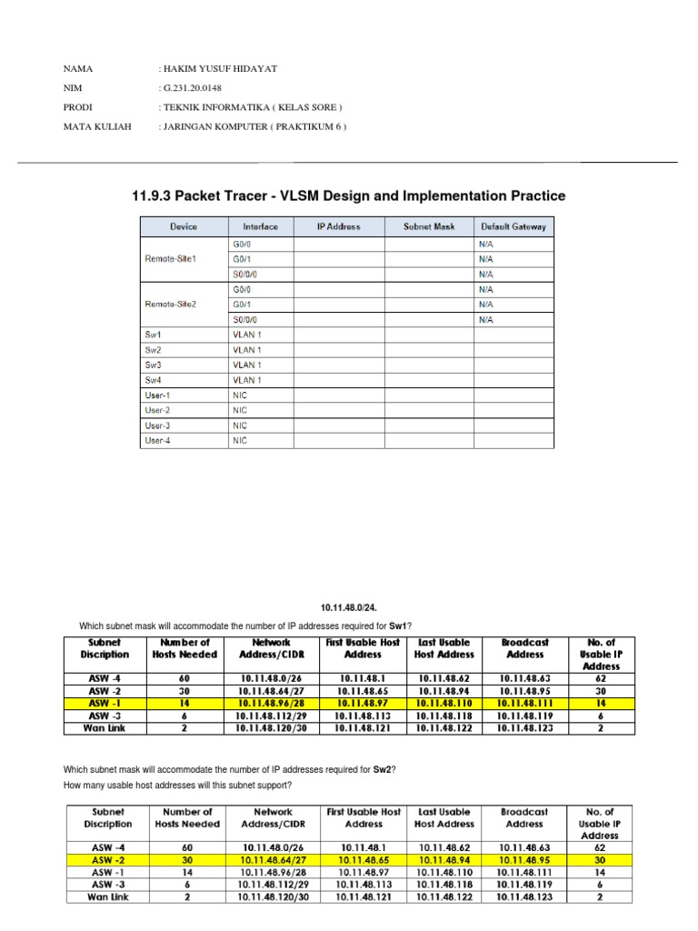 VLSM Design and Implementation Practice | PDF
