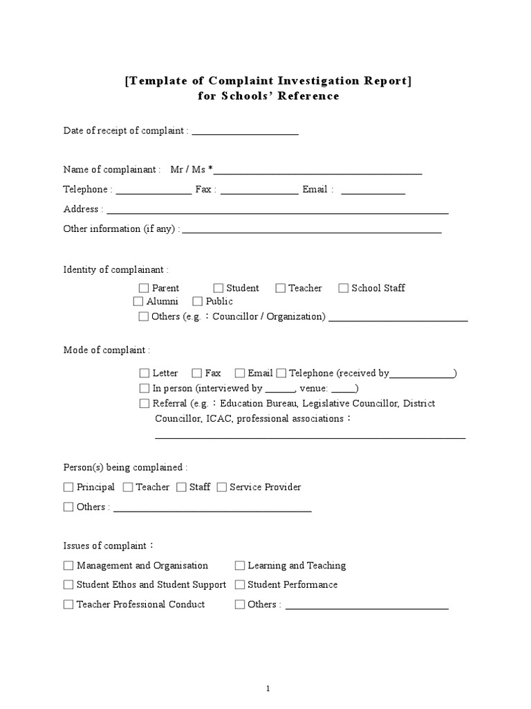 School Complaint Investigation Template | PDF | Teachers