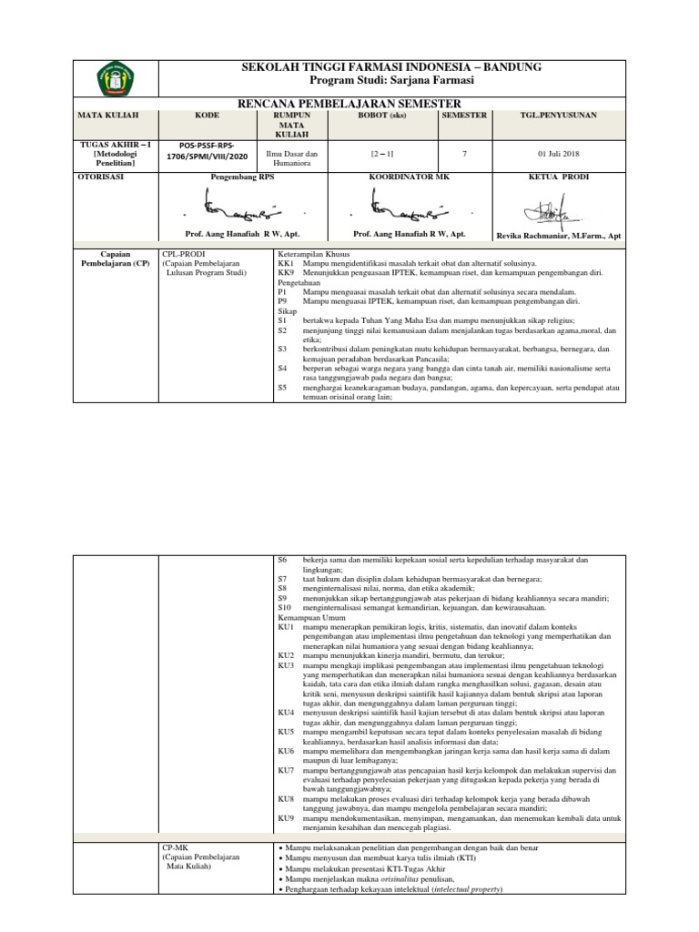 RPS MK Metodologi Penelitian | PDF