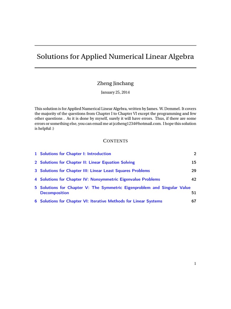 Solutions For Applied Numerical Linear Algebra Pdf Pdf Eigenvalues And Eigenvectors Linear