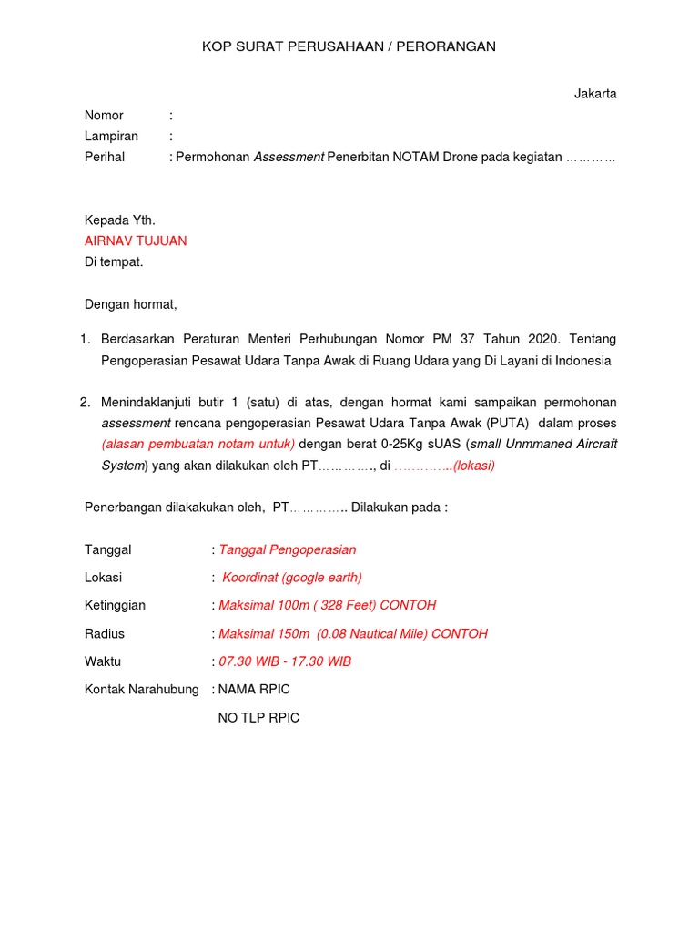 CONTOH Surat Permohonan Assessment AIRNAV | PDF
