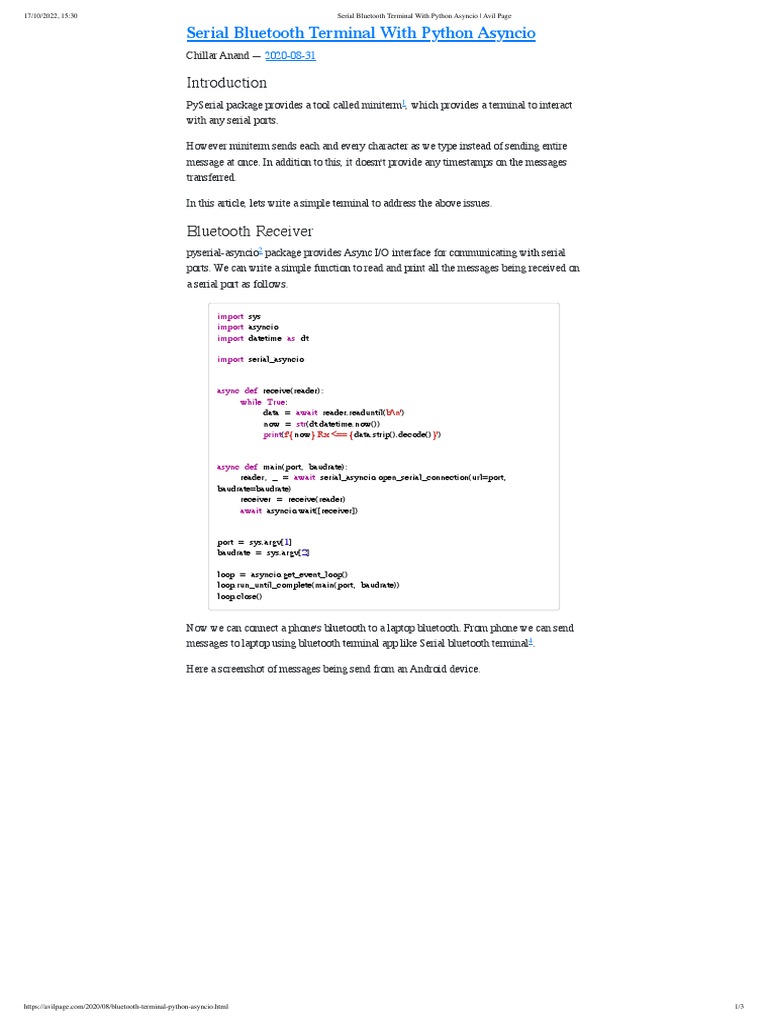 Serial Bluetooth Terminal With Python Asyncio - Avil Page | PDF | Bluetooth | Computer Science