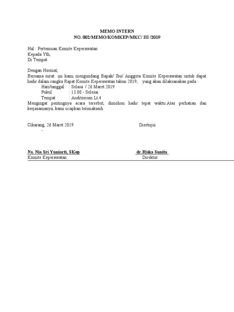 Memo Intern Rpat Komite | PDF
